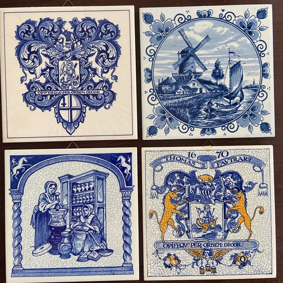 royal delft | Accents | Delft Holland Handmade Pharmacy Tile Set Of 4 ...